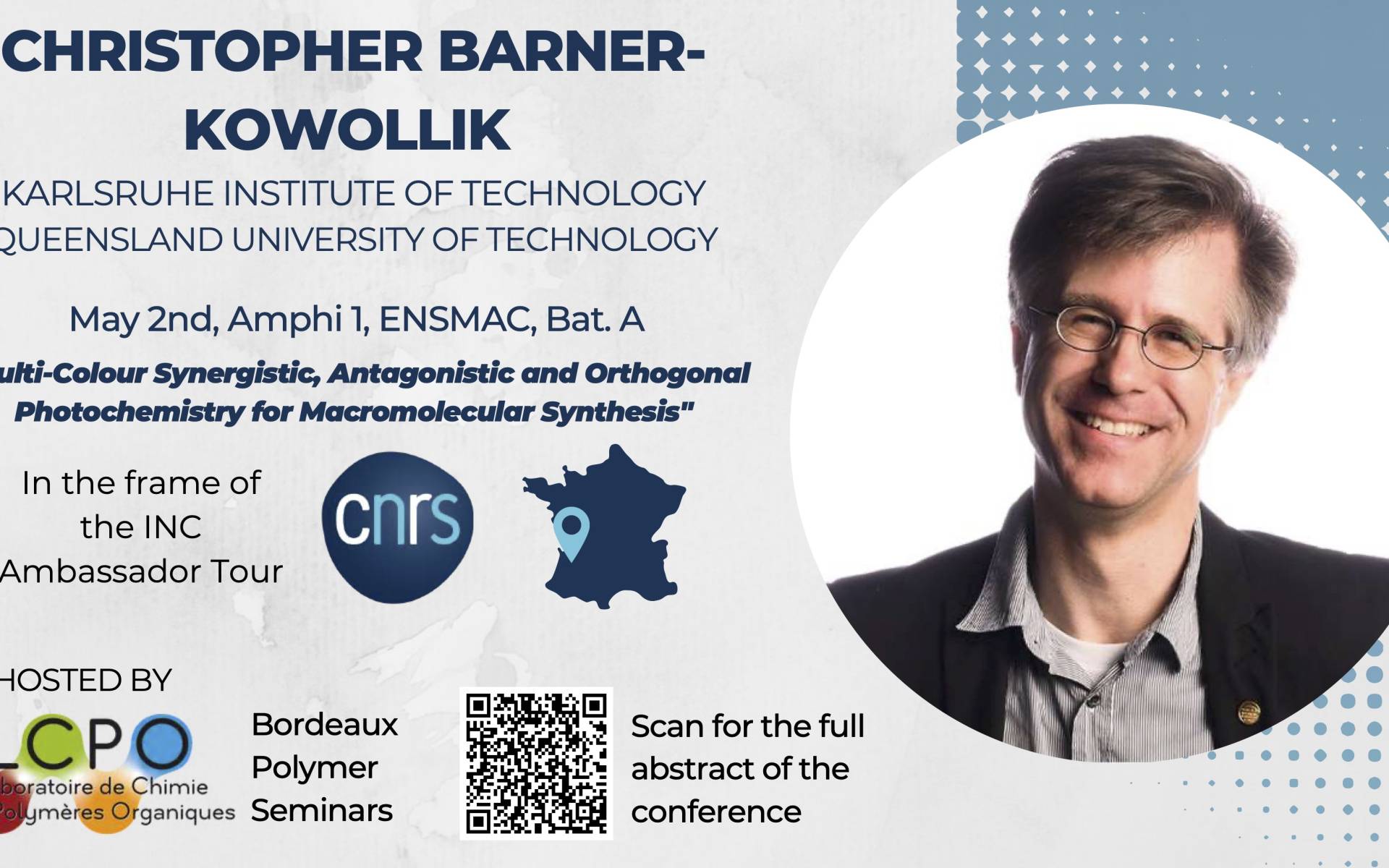 Prof. Christopher Barner-Kowollik will stop by LCPO for a special ...